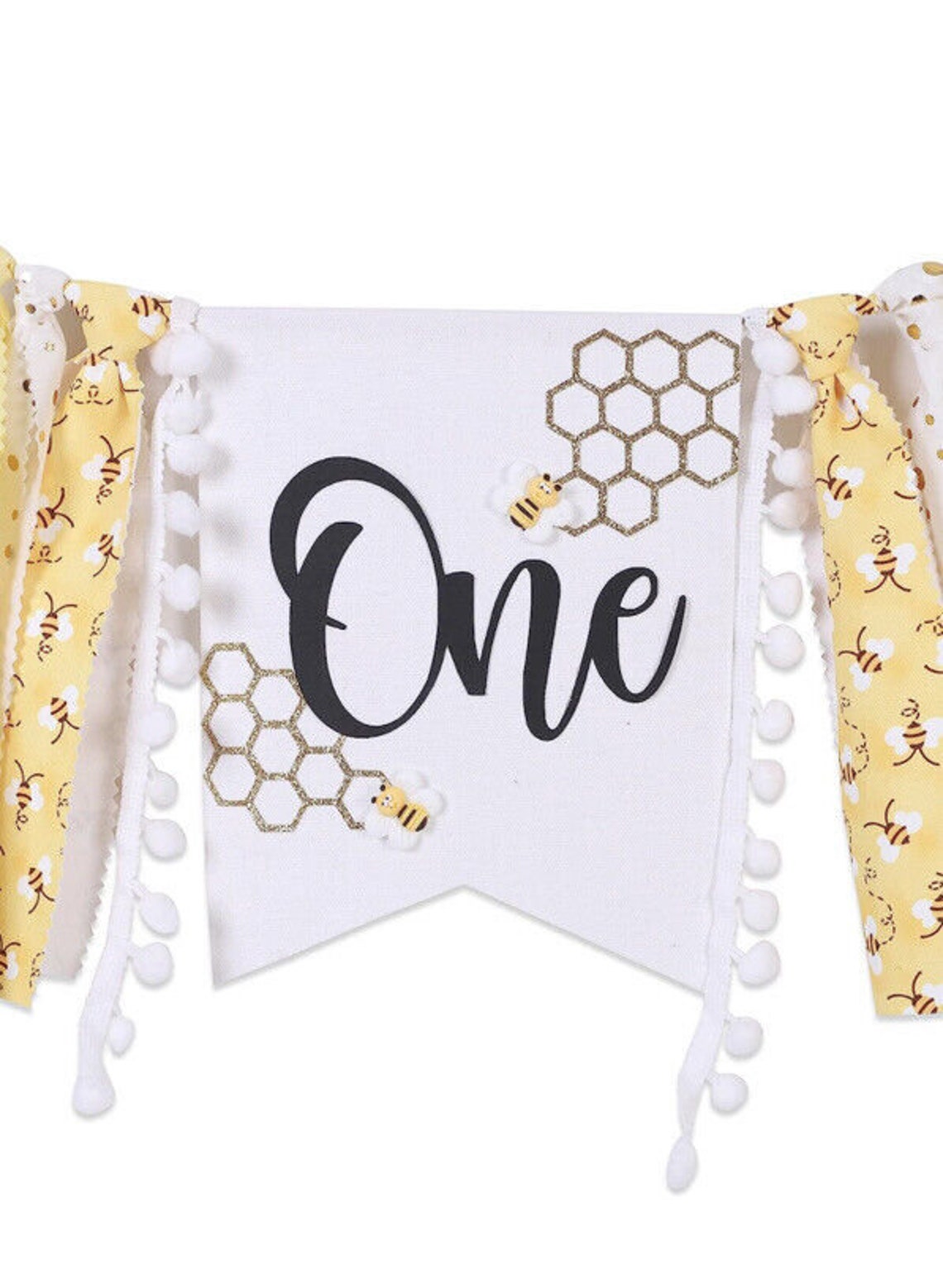 Bee 1st Birthday Banner One Bee Themed Birthday Party Decoration High ...