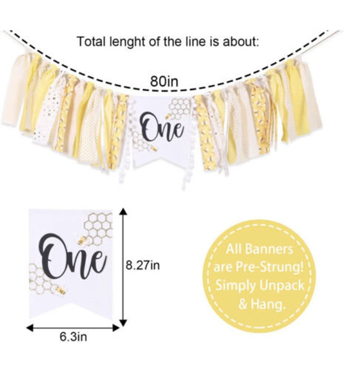 Bee 1st Birthday Banner One Bee Themed Birthday Party Decoration High ...