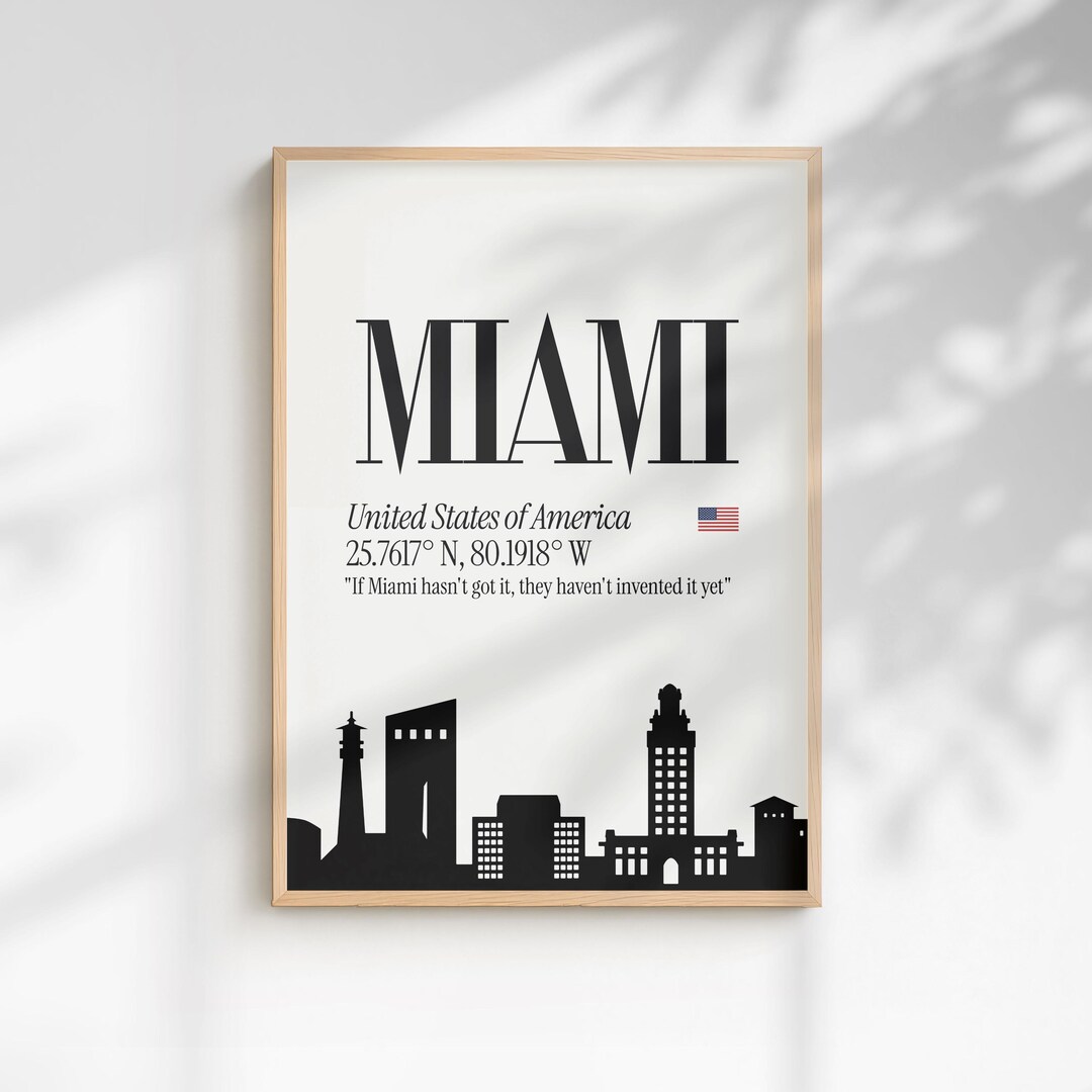 Miami Travel Poster With Skyline Silhouette and Whimsical Quote, Bold ...