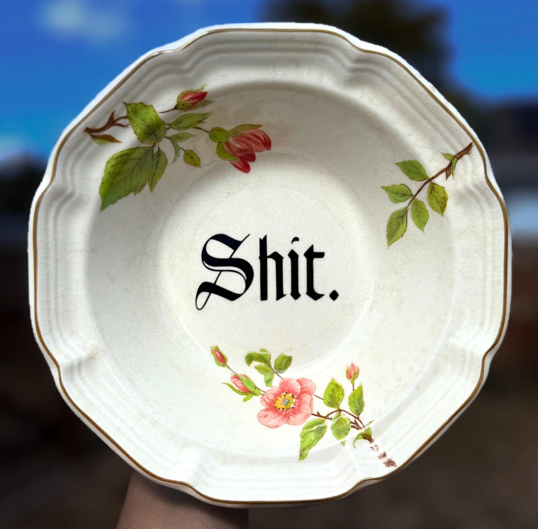 Funny “shit” - Vintage Handmade Hanging Pink Floral Gallery Wall Plate ...