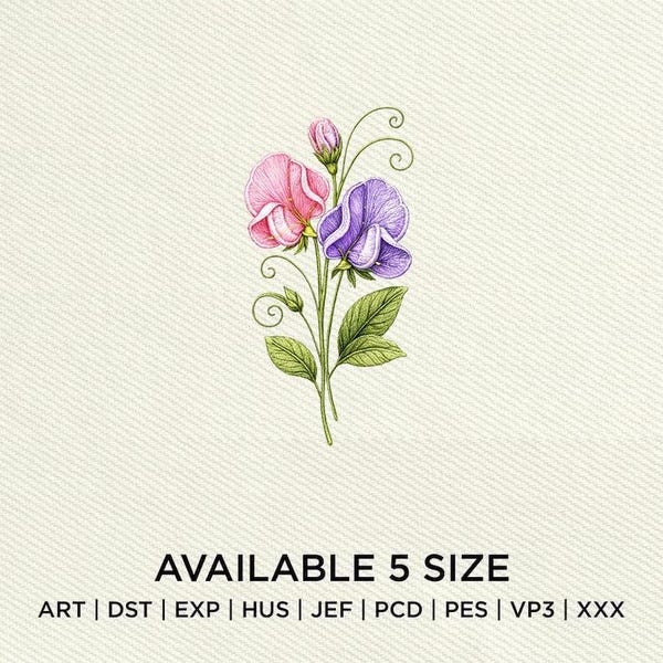 Sweet Pea Embroidery Design - Etsy