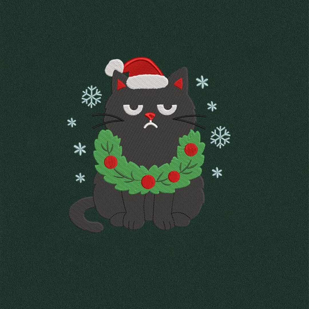 Grumpy Christmas Cat Embroidery Design | Funny Holiday Cat Stitch File ...