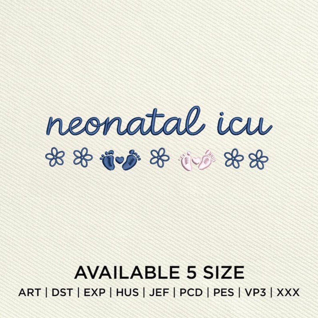 Neonatal ICU Embroidery Design, Nurse Baby Feet Flowers Motif, NICU ...