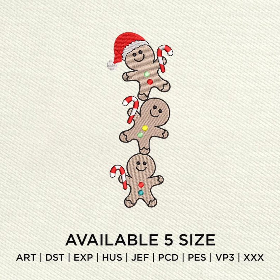 Gingerbread Stack Christmas Embroidery Design, Vertical Gingerbread Men ...