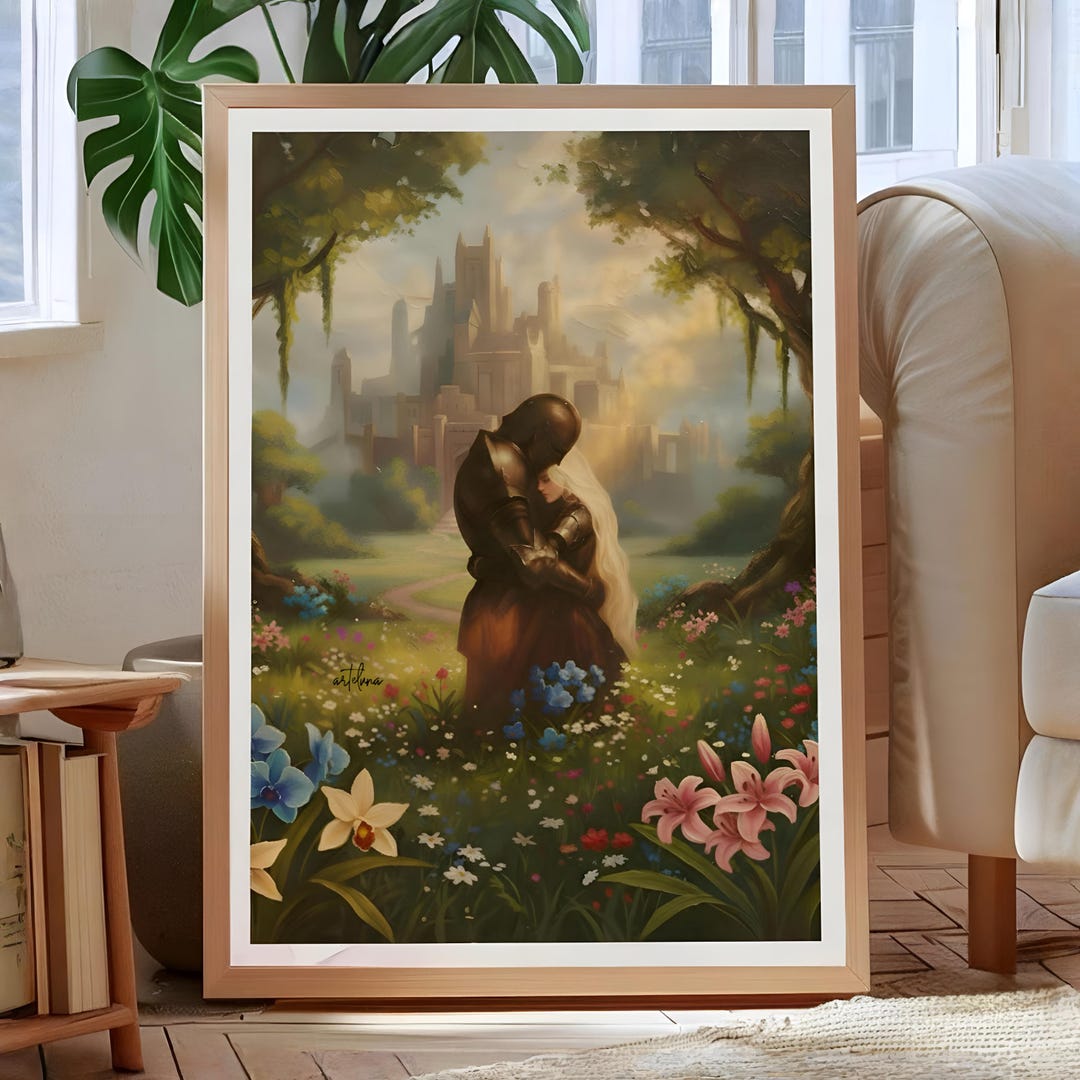 ANCIENT LOVE, Knight and Princess Art Print, Medieval Romance, Castle ...