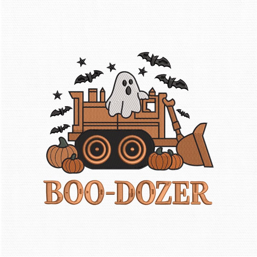 Boo Dozer Halloween Embroidery Design, Ghost Bulldozer Pumpkin Machine ...