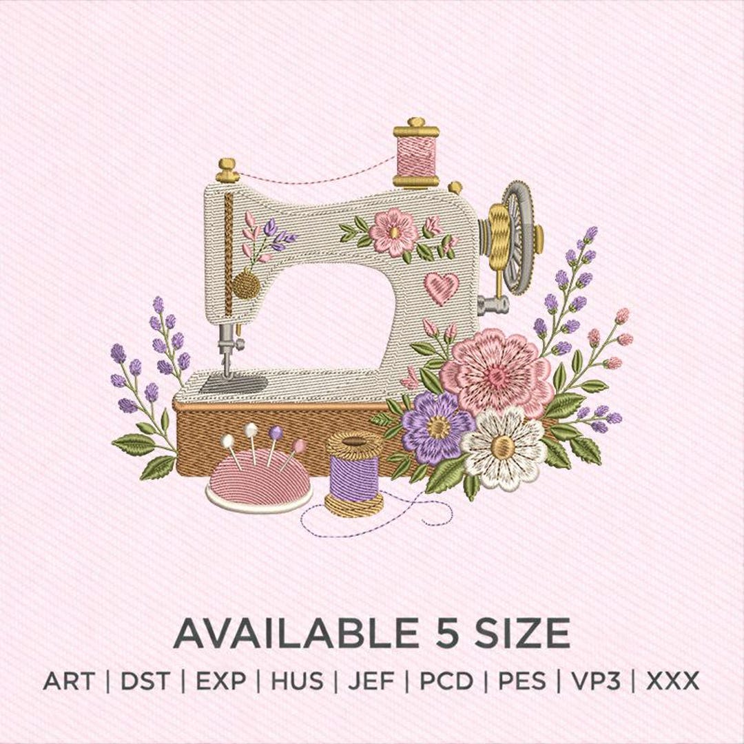 Vintage Sewing Machine Embroidery Design, Floral Sewing Machine ...
