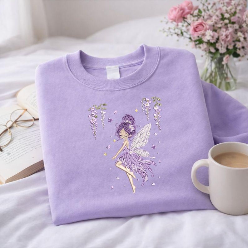 Lavender Fairy Embroidery Design, Purple Flower Fairy Embroidery File ...