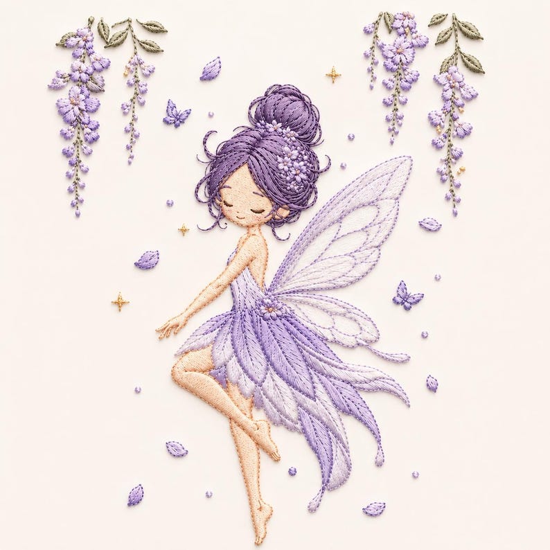 Lavender Fairy Embroidery Design, Purple Flower Fairy Embroidery File ...