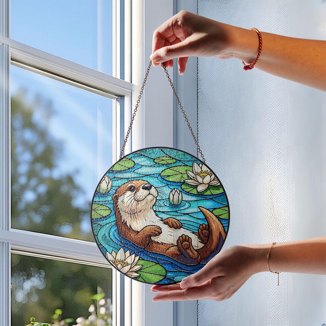 Swimming Otter Stained Glass Suncatcher – Window Decor - Etsy