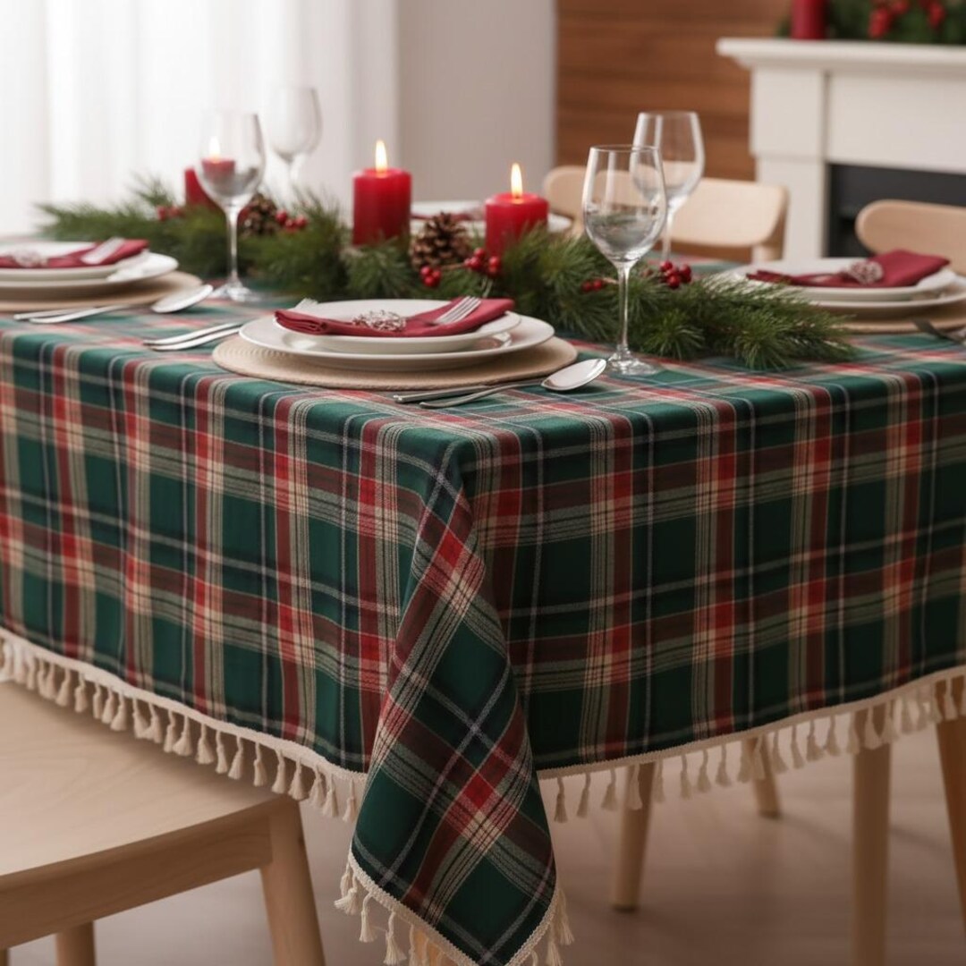 Christmas Plaid Tablecloth: Red and Green Checkered Holiday Decor - Etsy
