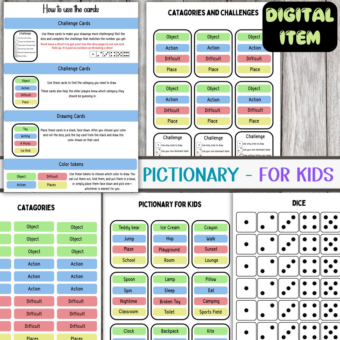 Digital Kids Pictionary PDF, Printable, Cards, Printable Game PDF ...