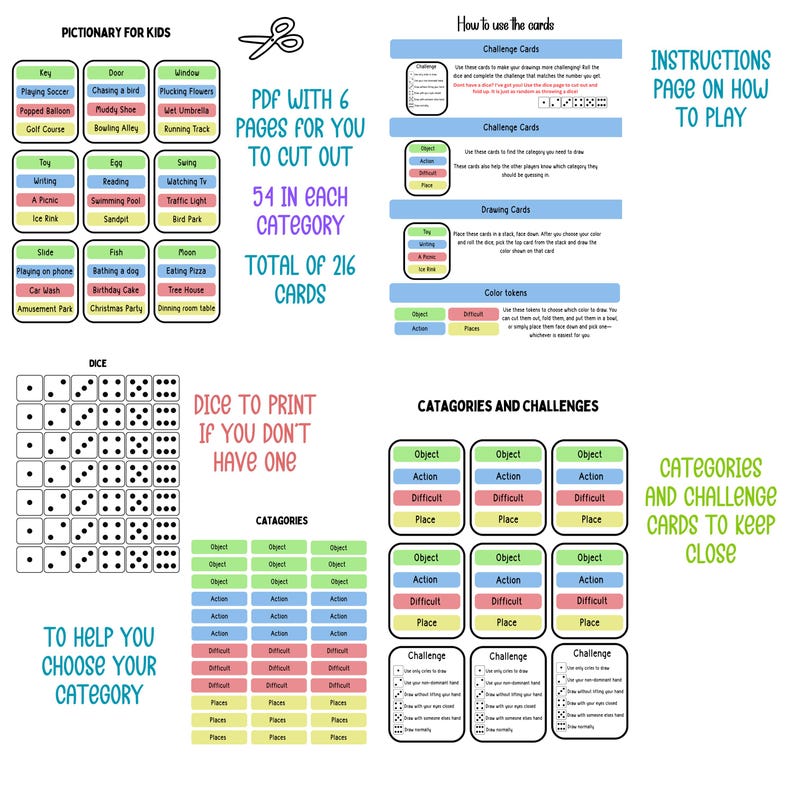 Digital Kids Pictionary PDF, Printable, Cards, Printable Game PDF ...
