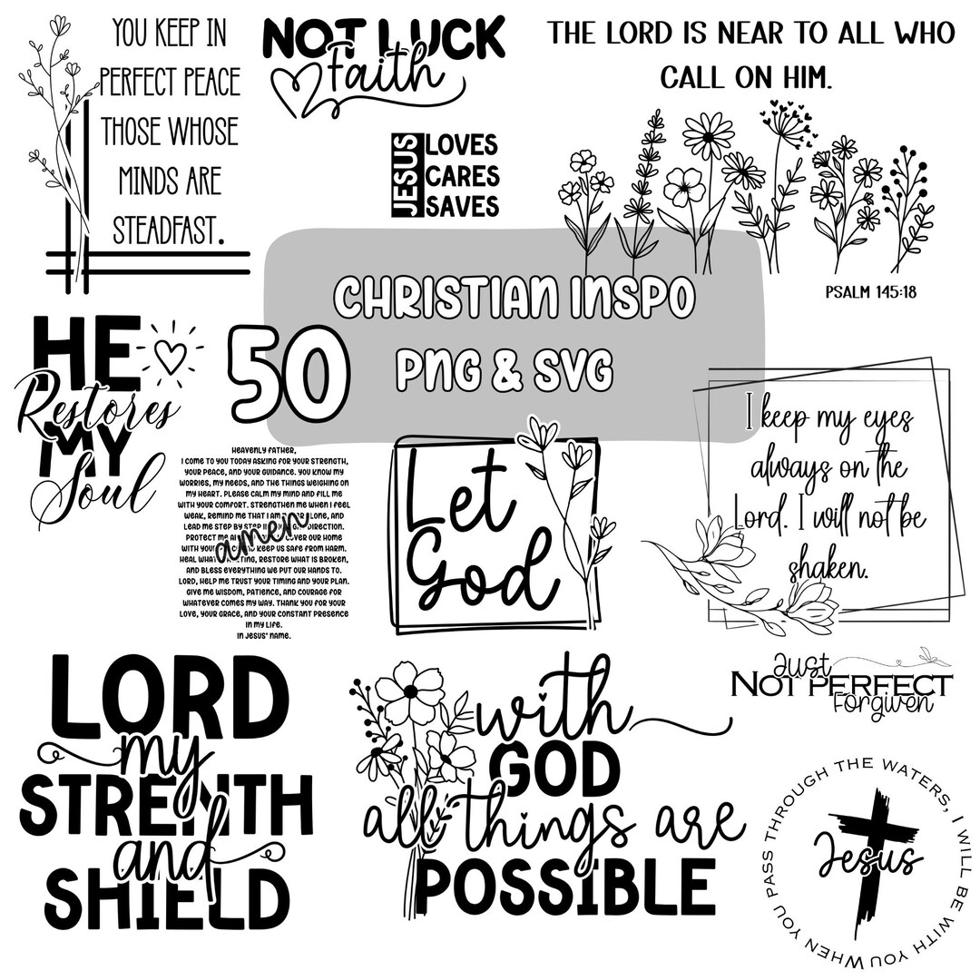 50 Christian SVG PNG Bundle: Inspo Quotes, Motivational Sayings ...