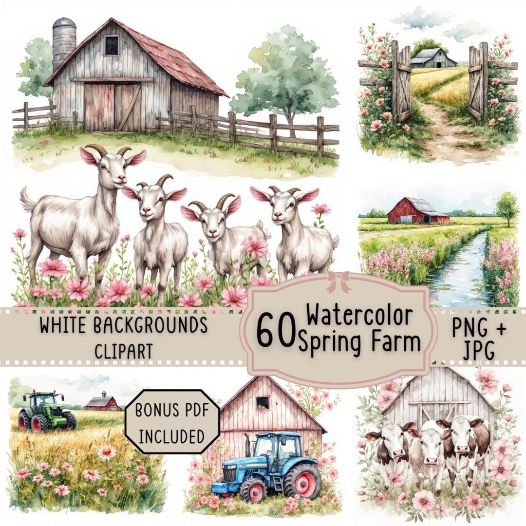 Spring Farm Clipart - JPG + PNG (digital Download), Junk Journal ...