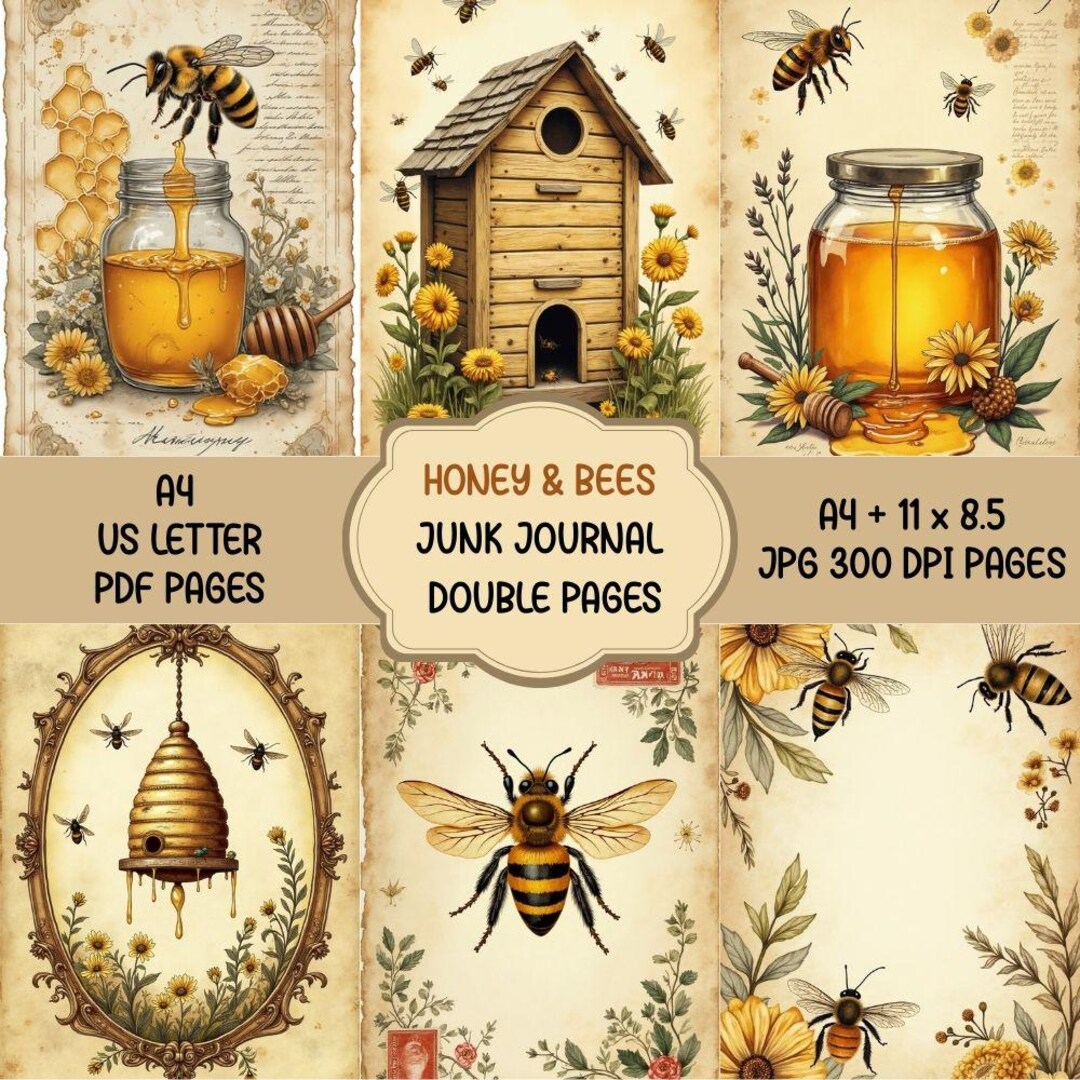 Honey Bee Digital Paper – Junk Journal, Scrapbook Pages (digital ...