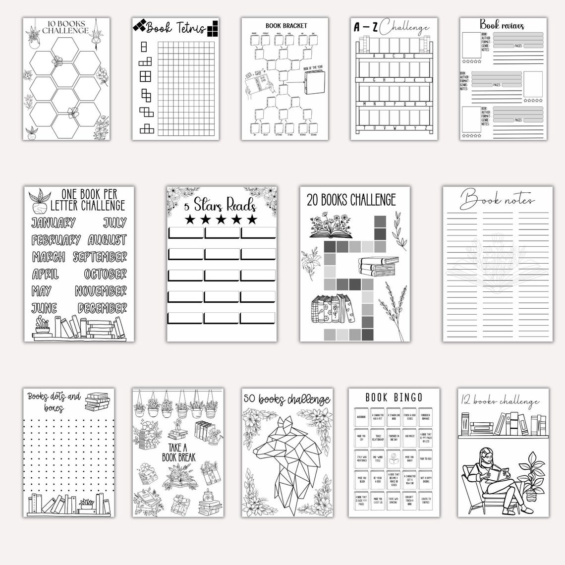 30 Fun Printable Reading Journal Pages, Reading Planner Bundle, Book ...