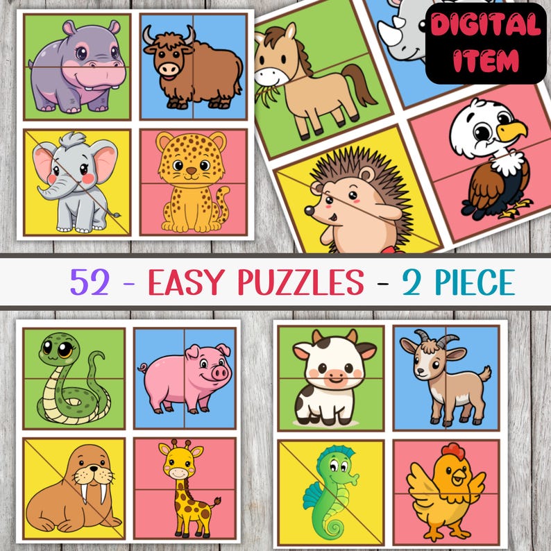 52 - 2 Piece Puzzle PDF, Printable, Cards, Printable Game PDF - Etsy