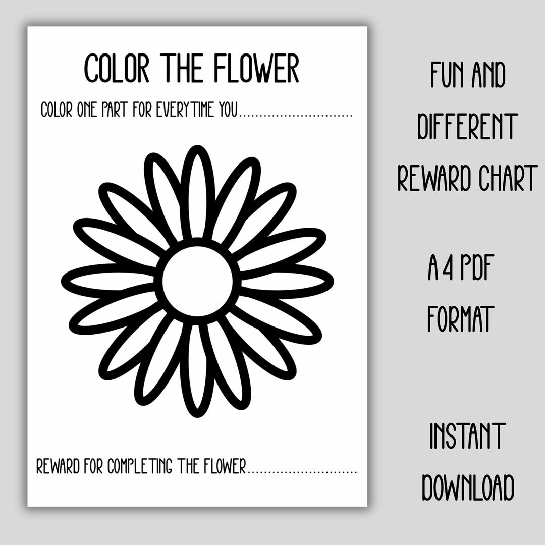 Flower Coloring Reward Chart PDF, Printable PDF, Instant Download ...
