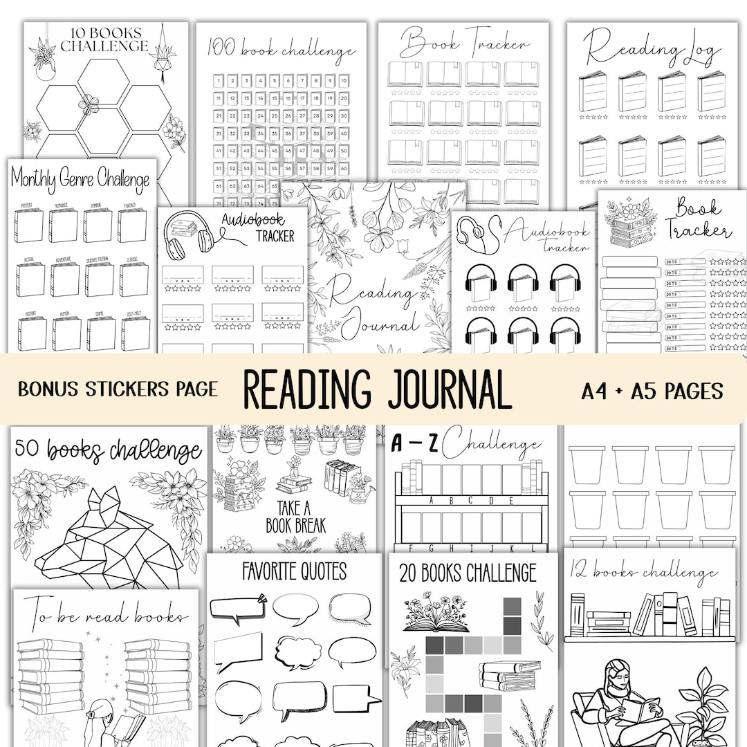30 Fun Printable Reading Journal Pages, Reading Planner Bundle, Book ...