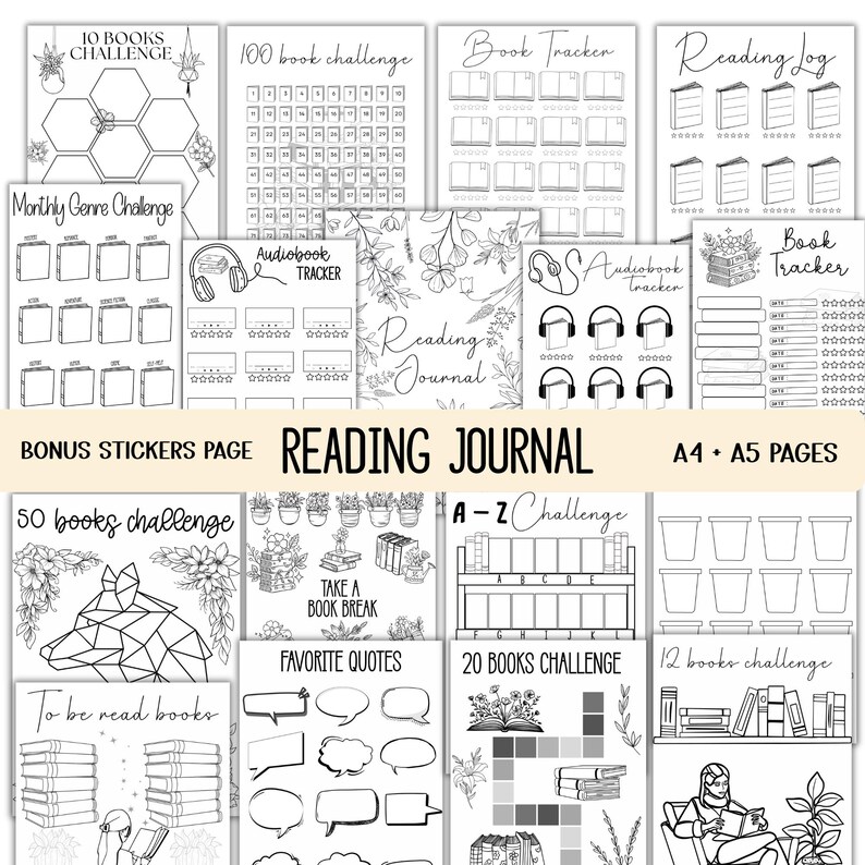 30 Fun Printable Reading Journal Pages, Reading Planner Bundle, Book ...
