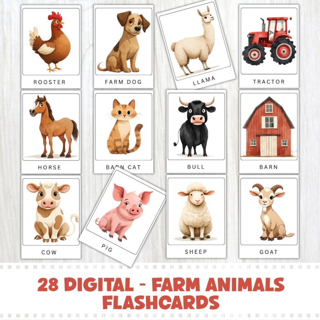 Farm Animals Flashcards, Toddler Learning Printable (digital Download ...