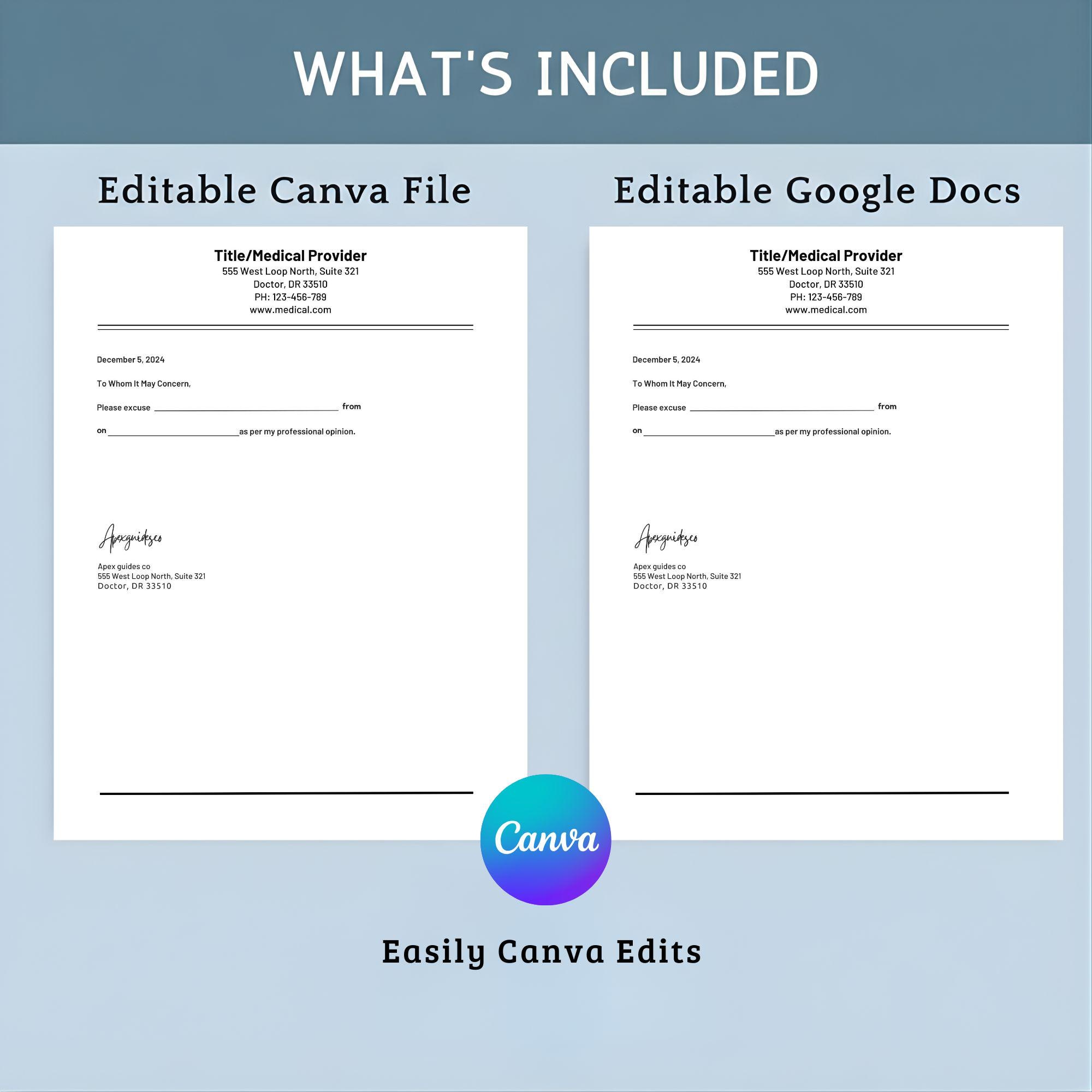 Doctor Excuse Note Template, Medical Letter for Work or School, Sick ...