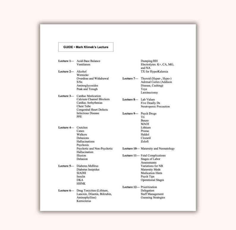 Mark Klimek NCLEX Review Notes Lectures 1-12 | Nursing School Study ...