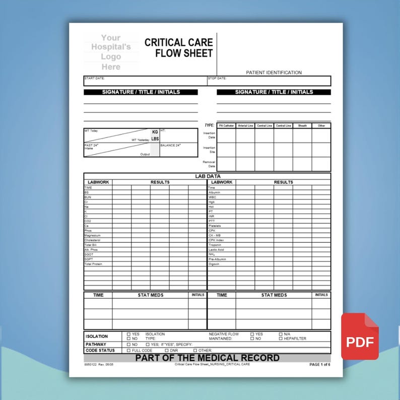 ICU Nurse Report Sheet for Critical Care | Flow Sheet Tracker | PDF ...