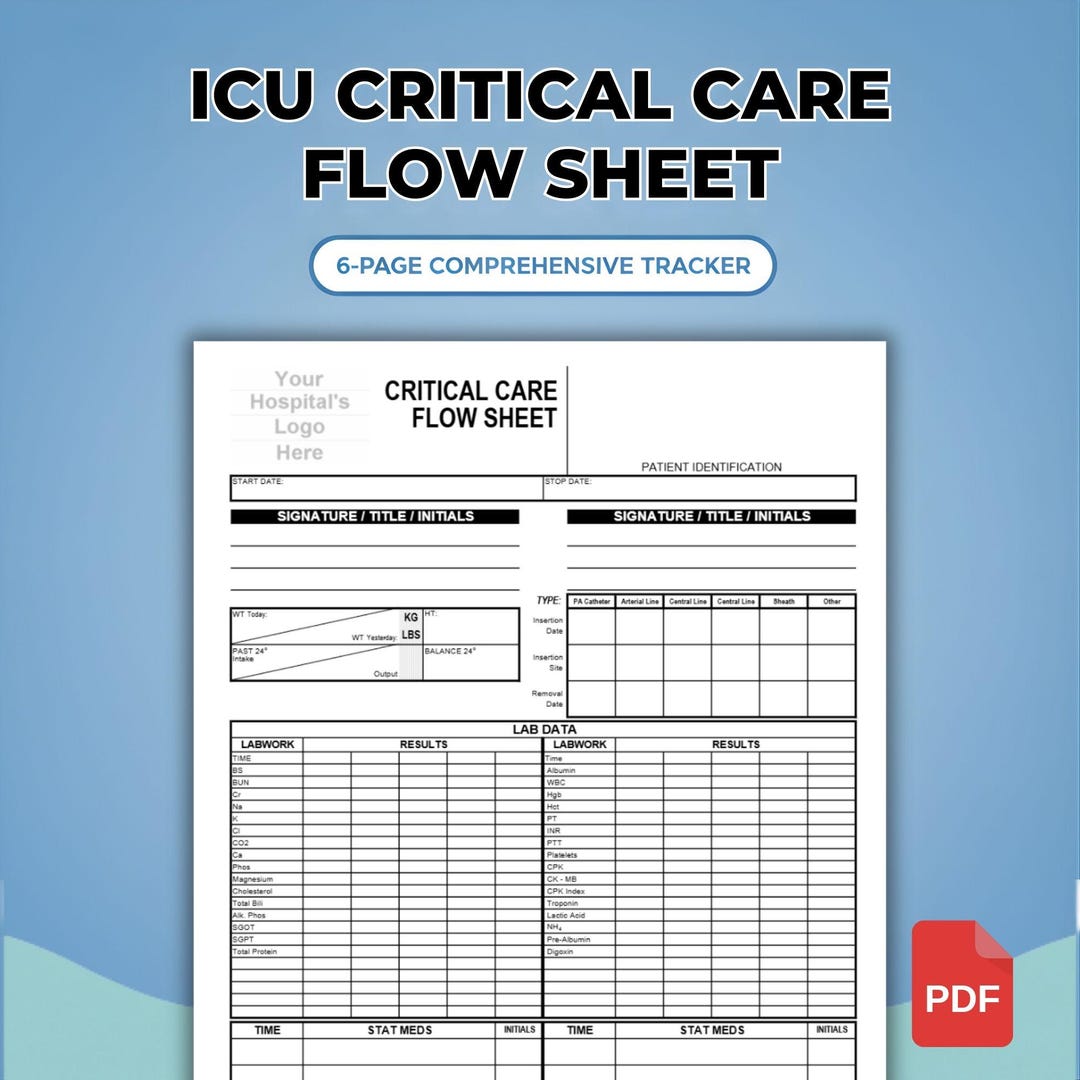 ICU Nurse Report Sheet for Critical Care | Flow Sheet Tracker | PDF ...