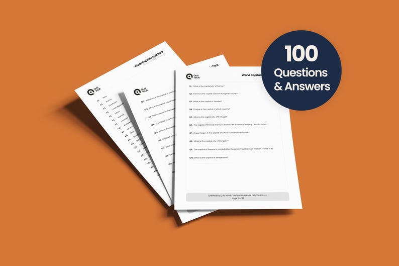 World Capitals Quiz: 100 Geography Trivia Questions (PDF) - Etsy
