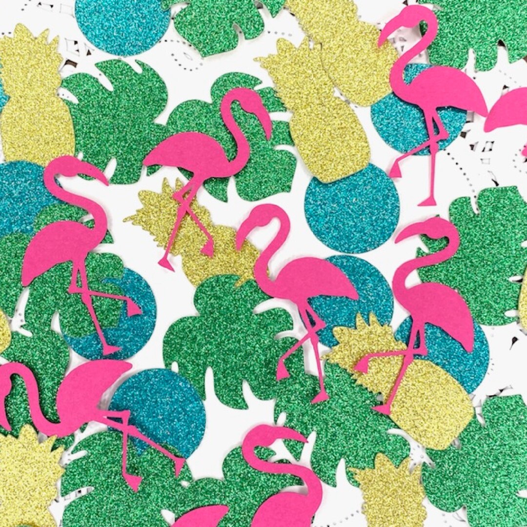 Tropical Confetti - Gold Glitter Pineapples Pink Flamingos and Palm ...