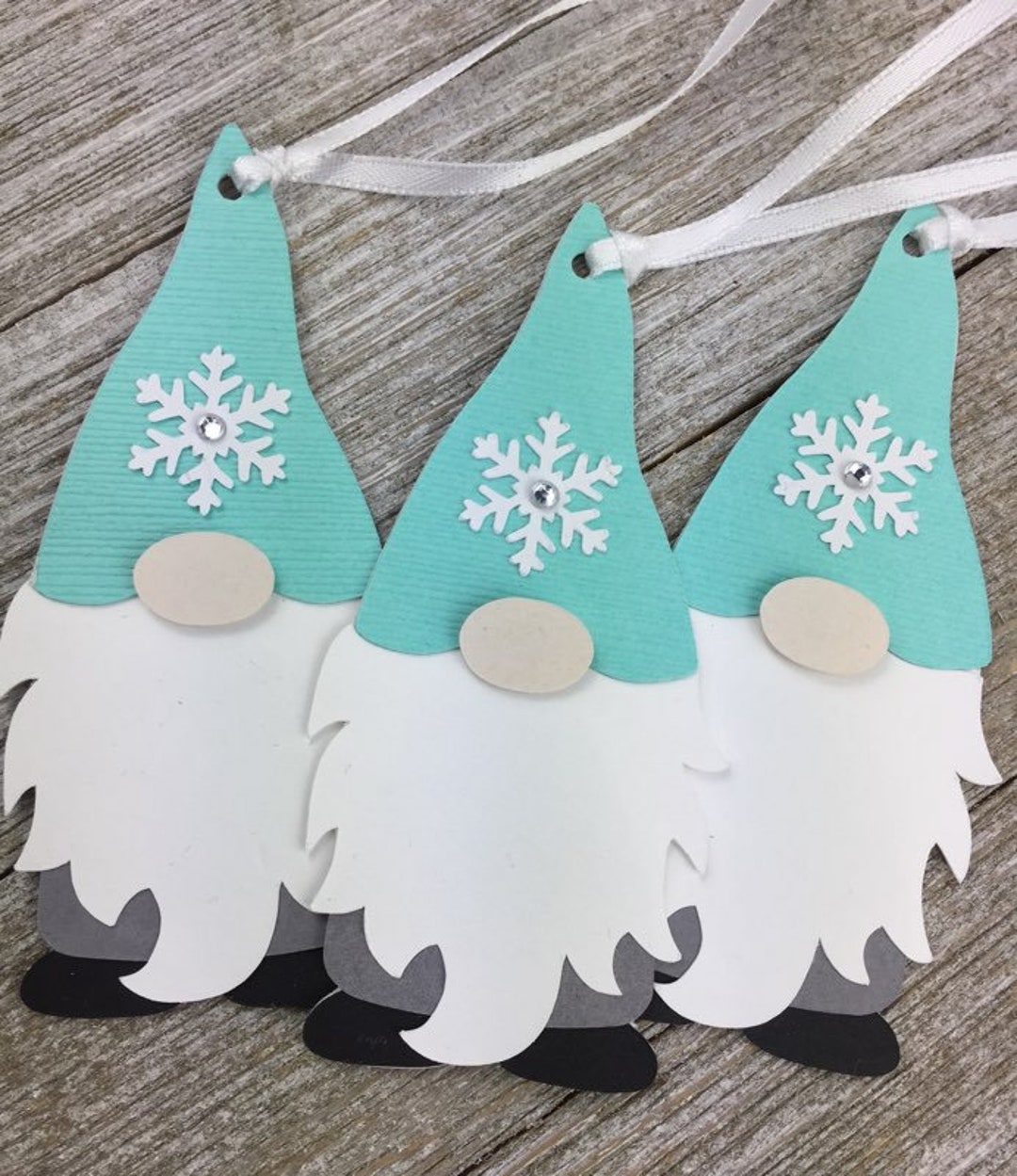 Gnome Gift Tags - Holiday Gnome Tags - Teal With Snowflakes and Silver ...