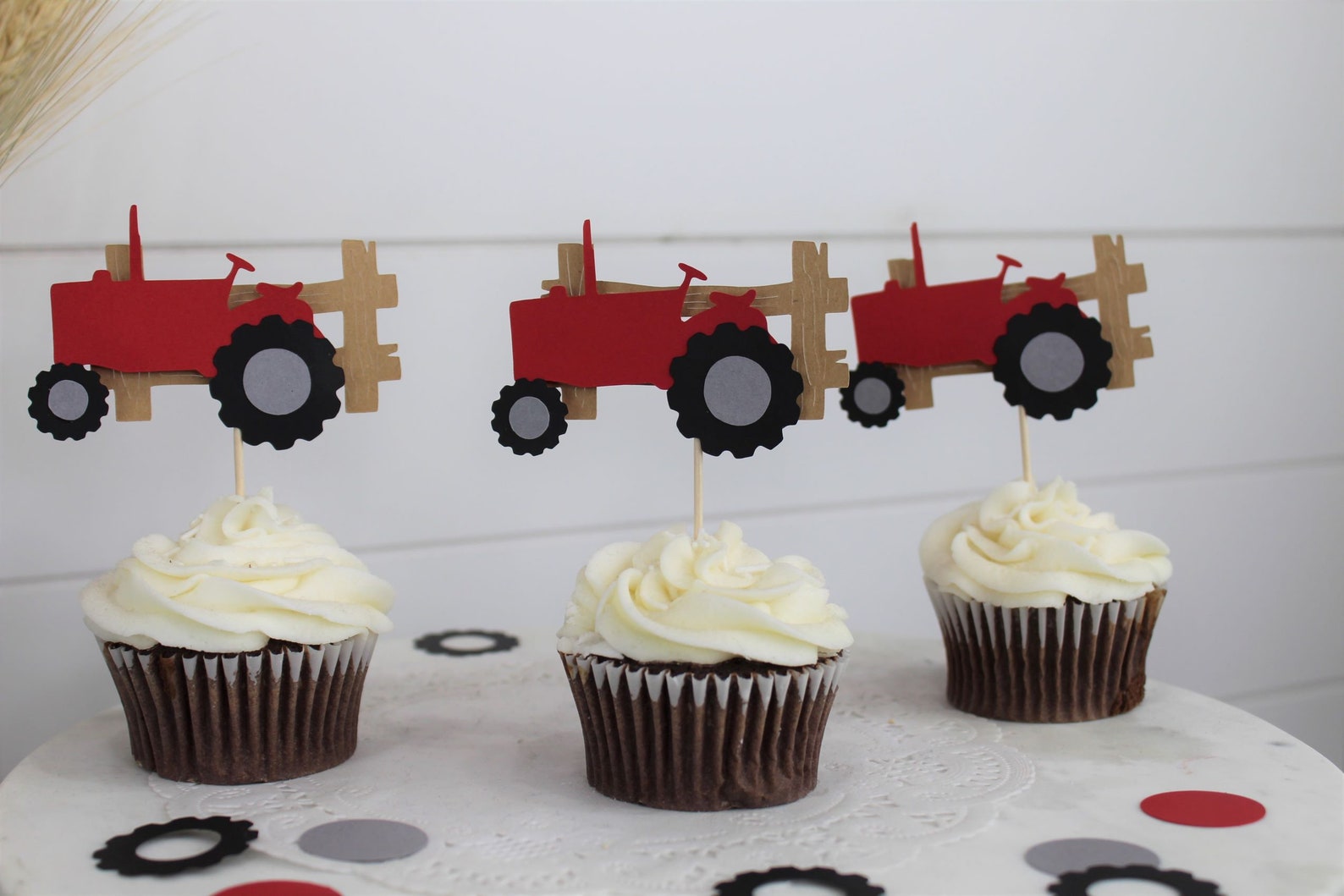 Red Tractor Cupcake Toppers - Farm Theme Party - Tractor Theme Party ...