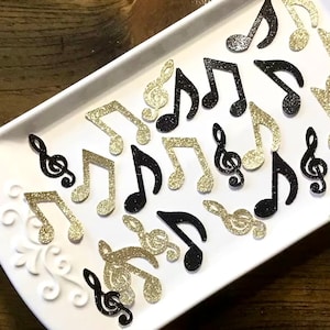 Music Note Confetti - Black and Gold Glitter - Large 2" Tall - Music ...