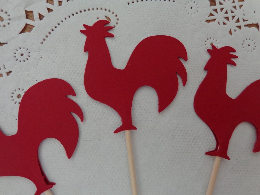 Red Rooster Cupcake Toppers Food Picks Farm Animal Party | Etsy