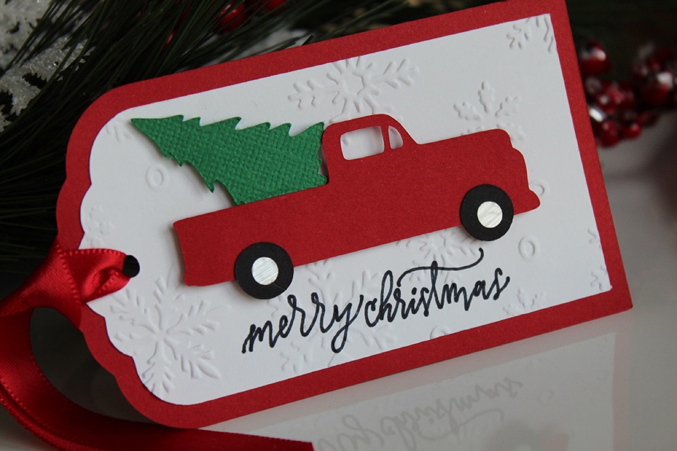 Red Truck with Tree Holiday Gift Tags Christmas Truck Gift | Etsy