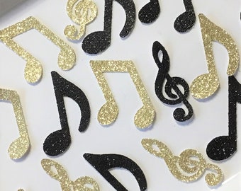 Music Note Confetti Black Glitter Large 2 Table | Etsy