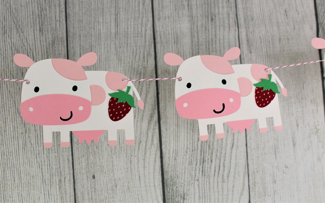 Strawberry Cow Garland Pink Cow With Strawberries Party | Etsy