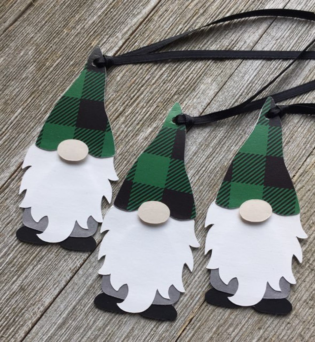 Gnome Gift Tags - Holiday Gnome Tags - Set of 6 - Green and Black Plaid ...