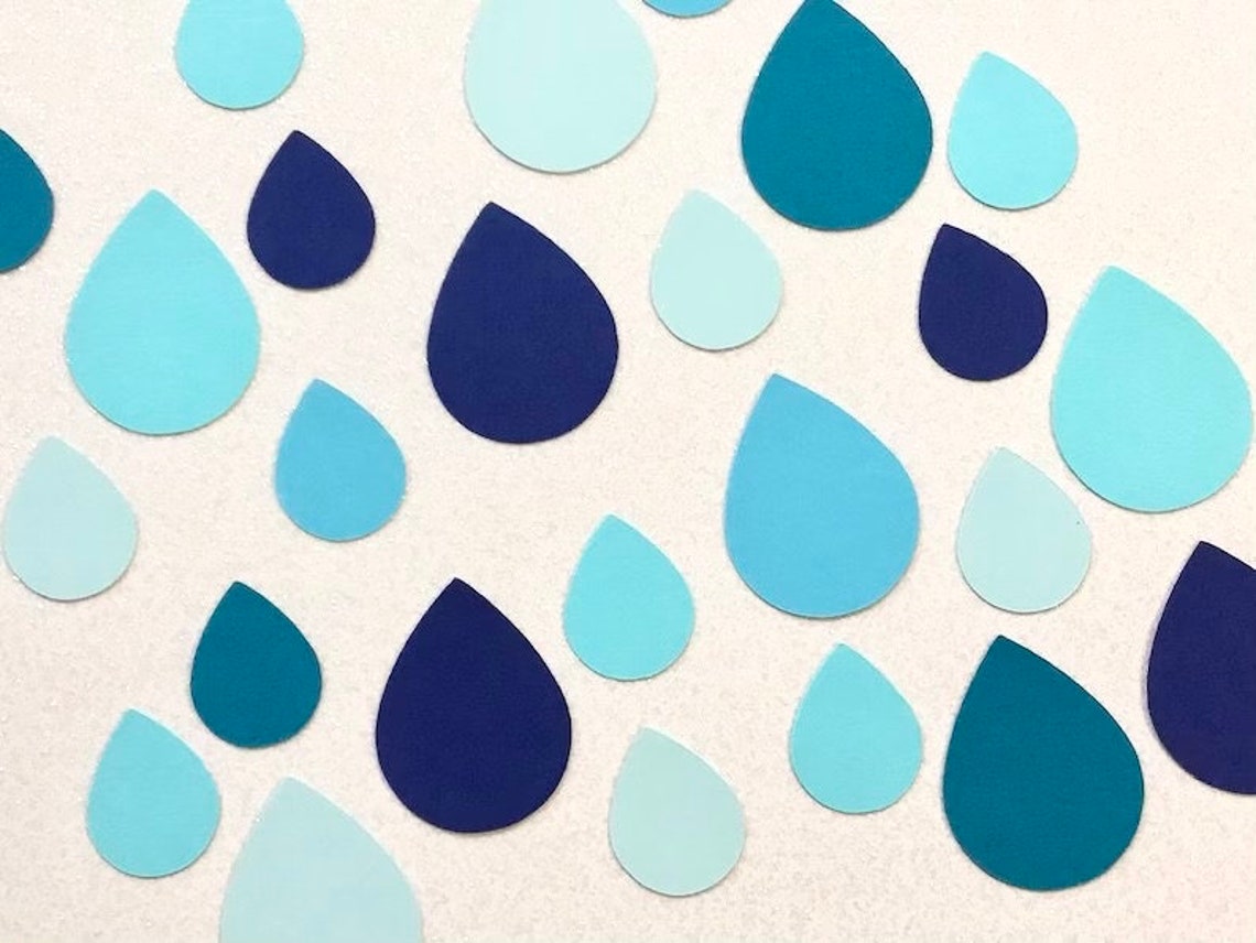 Mixed Blue Raindrop Confetti - 1" & 1.5" Raindrops - Baby Boy Shower ...
