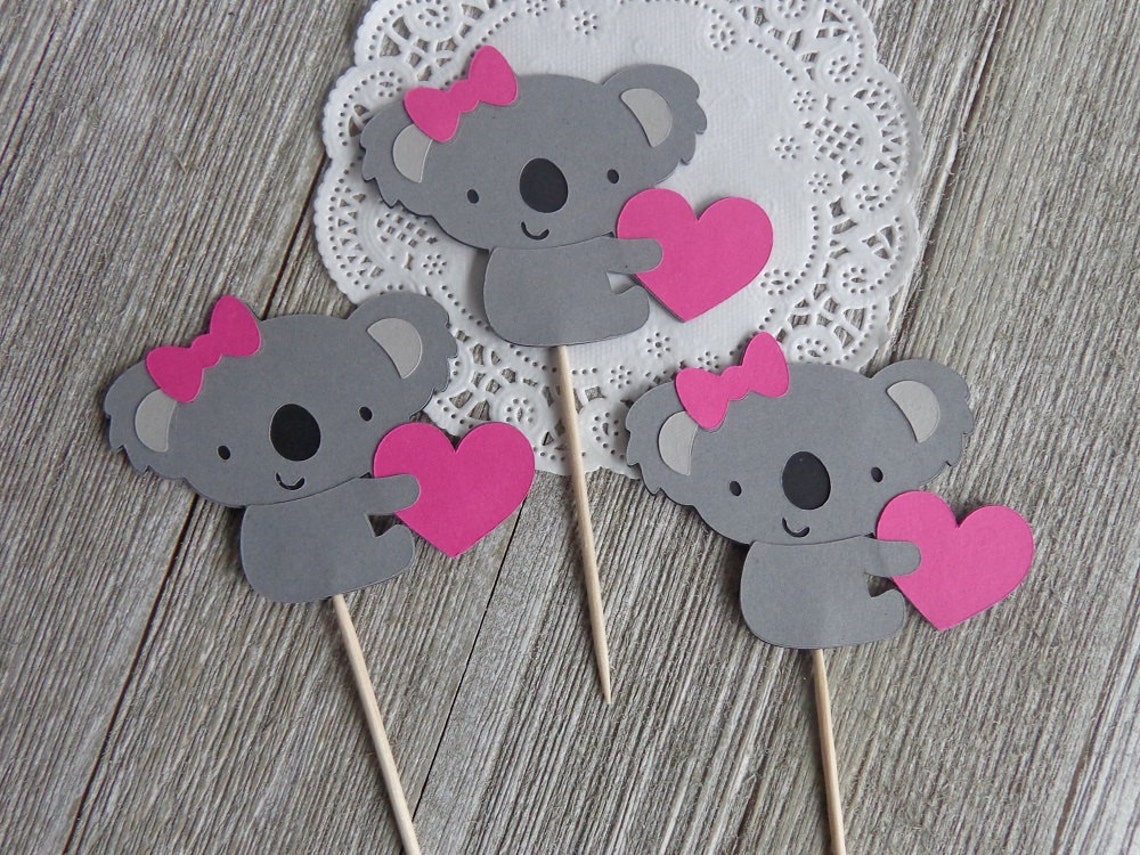 Koala Bear Cupcake Toppers - Food Picks - Party Picks - Valentine's Day ...