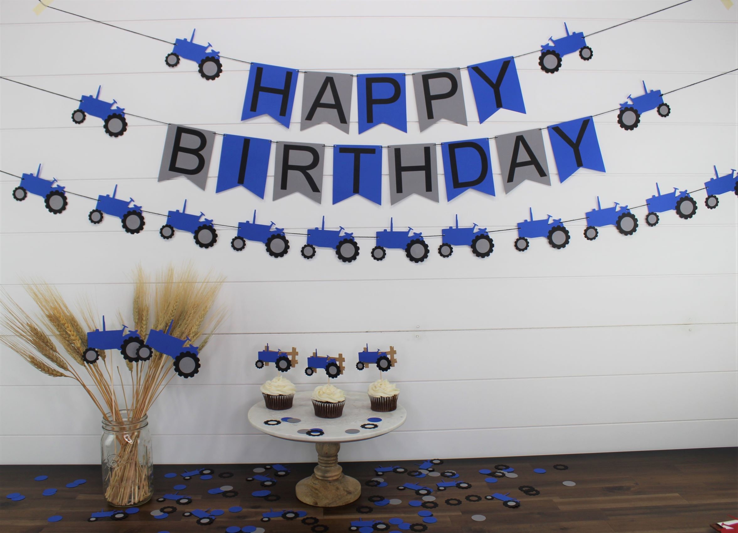 Blue Tractor Cupcake Toppers Farm Theme Party Tractor - Etsy