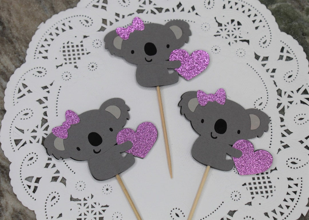 Koala Bear Cupcake Toppers - Koala Birthday Party - Food Picks - Purple ...