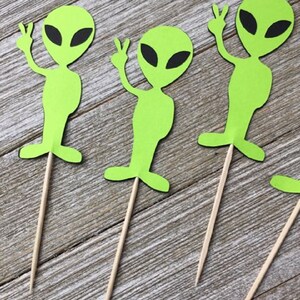 Alien Cupcake Toppers - Out of This World Party - Space Theme Birthday ...