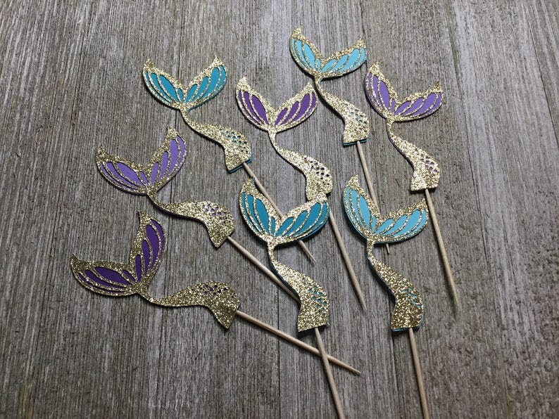 Gold Glitter Mermaid Tail Cupcake Toppers - Under the Sea Party ...