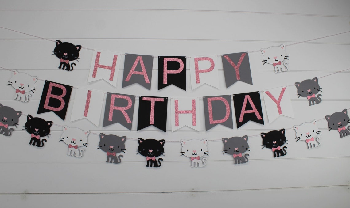 Cat Happy Birthday Banner - Premium Handcrafted - Kitten Party - Cat ...