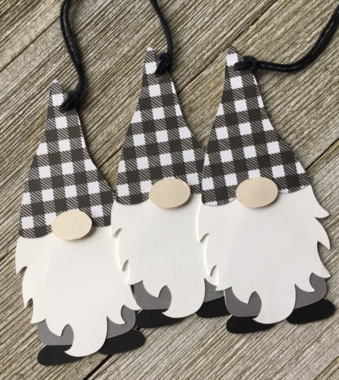 Gnome Gift Tags - Holiday Gnome Tags - Black & White Buffalo Plaid ...