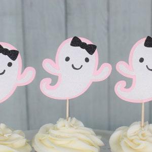 Ghost Cupcake Toppers - Pink and Black Halloween Party Decor - Our ...