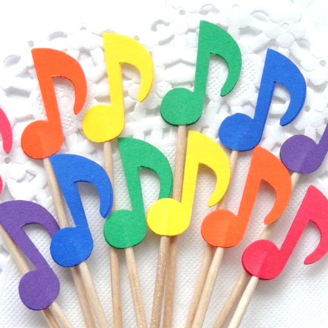 Rainbow Music Note Cupcake Toppers - Food Picks - Party Picks - Concert ...